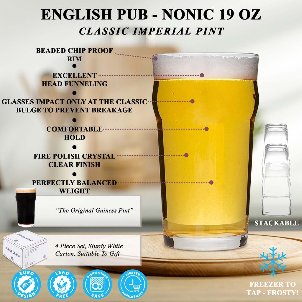 Nonic Glass 19oz Imperial Pint Craft Master Growlers