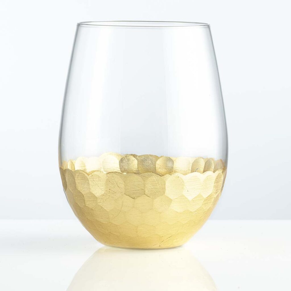 Stemless Wine Glass with Hammered Gold/Platinum Base | 18 oz